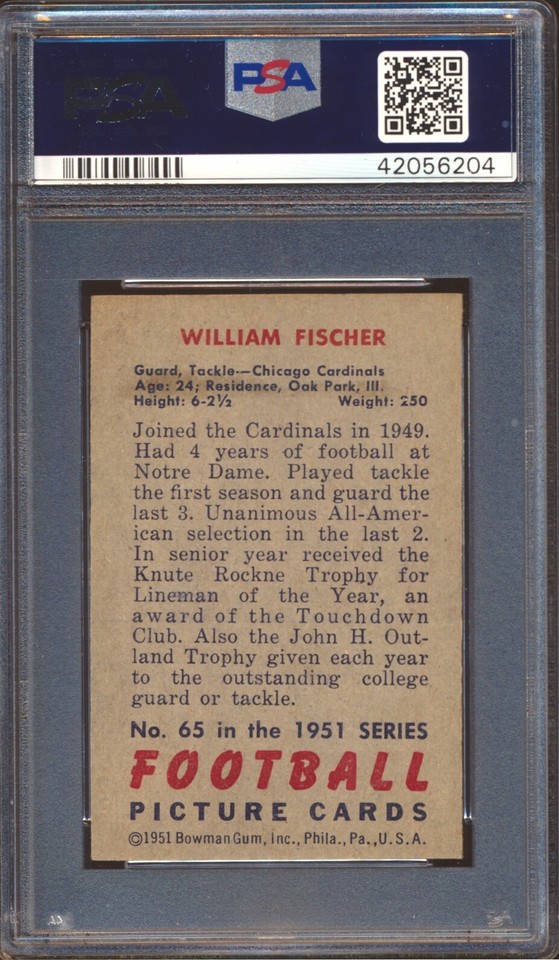 1951 Bowman Football - Bill Fischer #65 - PSA 5 | eBay