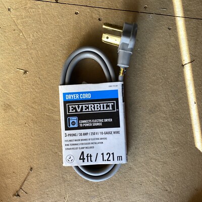 3 Prong Everbilt Universal Electric Dryer Power Cord 4 foot, 3 wire, 30 ...