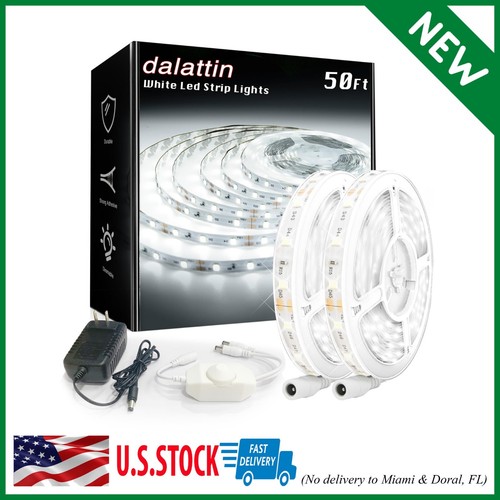 White LED Strip Lights 50ft Dimmable Bright 24V Led Light Strip 6500K ...