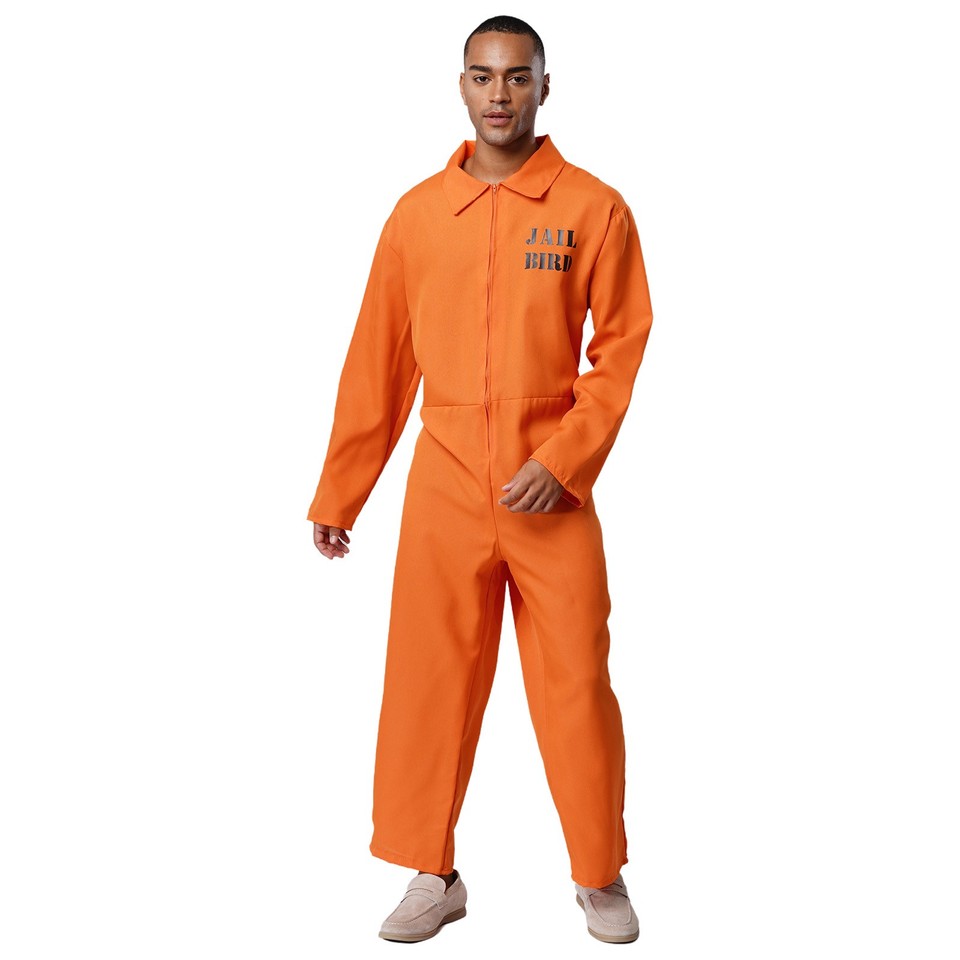 Prisoner Jumpsuit Men Halloween Costume Orange Prison Cosplay Outfit ...