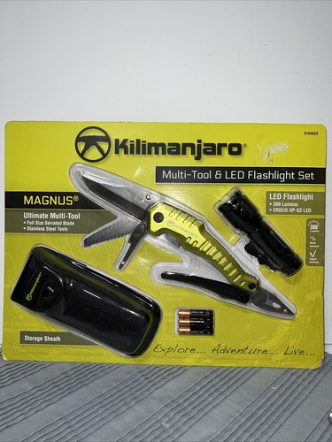 Kilimanjaro Magnus Multi-Tool & LED Flashlight Set Stainless Steel ...