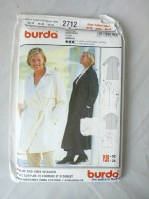 Burda Sewing Pattern 2712 Coat Trench Plus Sizes 16/18 20/22 24/26 ...