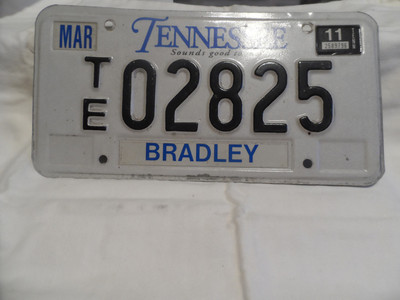 2011 TENNESSEE LICENSE PLATES BLACK ON WHITE # TE 02825 BRADLEY COUNTY ...