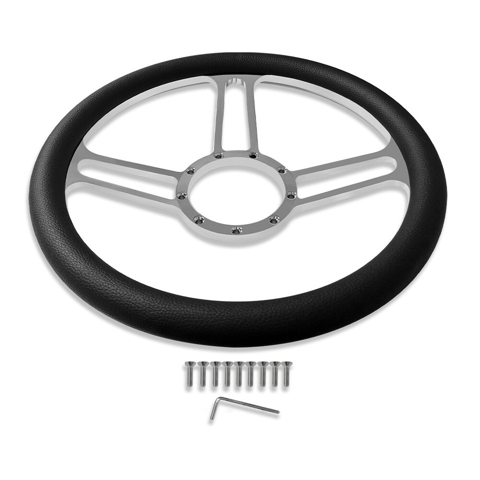 Chrome Billet Aluminum 14" Tri Spoke Steering Wheel with Half Wrap ...