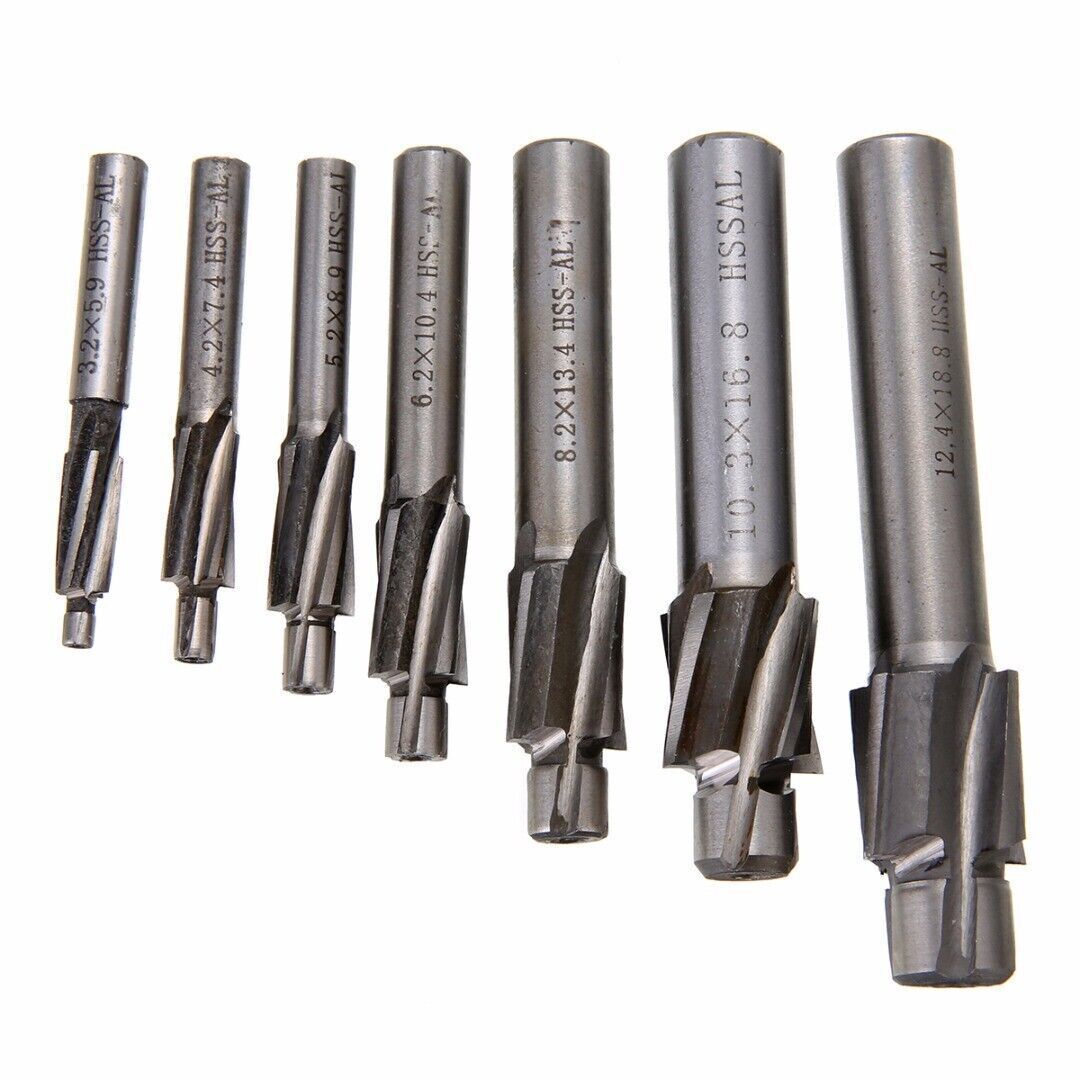 7PCS HSS Counterbore End Mill M3-M12 Pilot Slotting Tool Milling Cutter ...