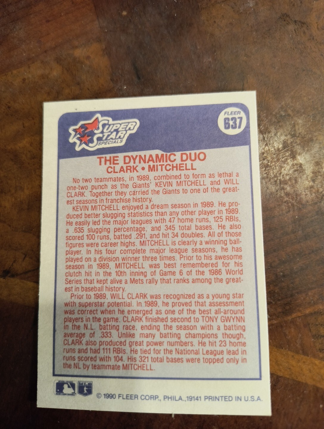 1990 Fleer - Super Star Specials #637 Will Clark, Kevin Mitchell for ...
