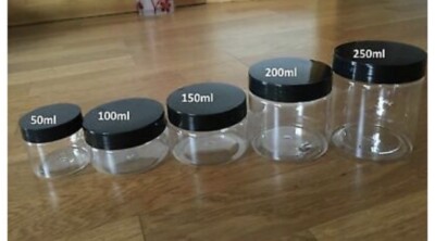 50ml 100ml 150ml 200ml 250ml PET PLASTIC STORAGE JARS CONTAINERS LIDS ...