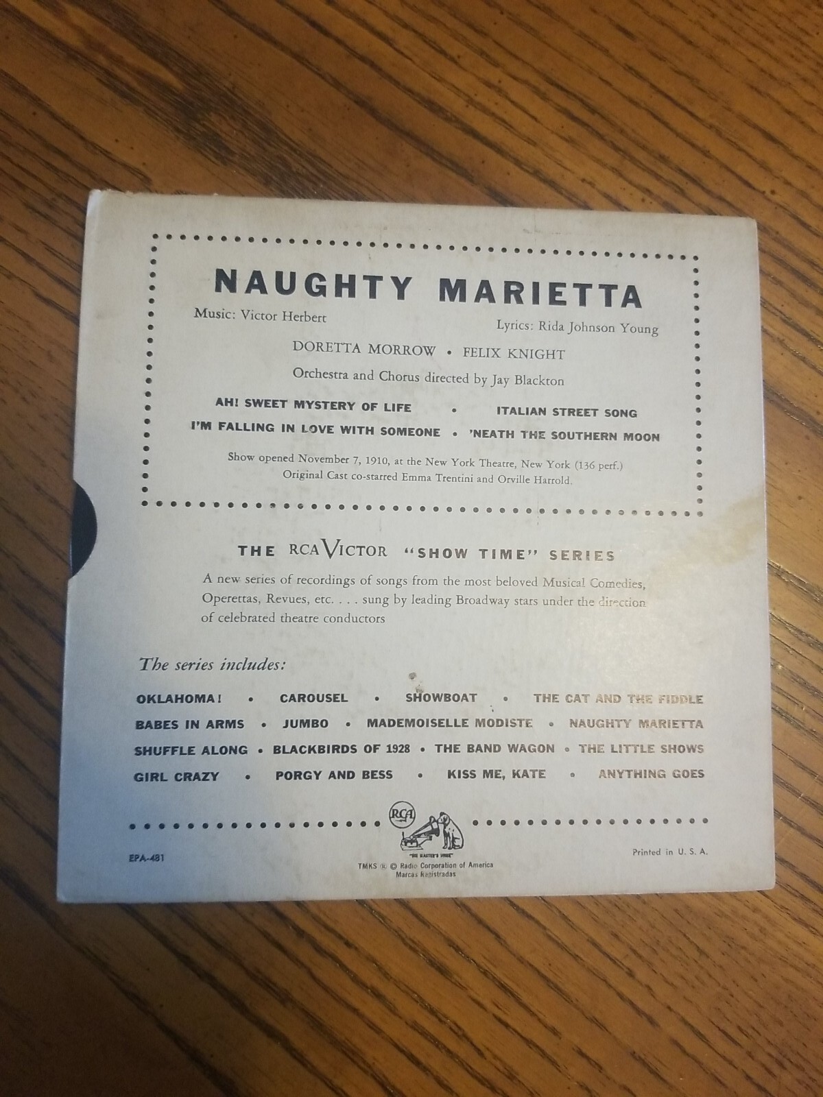 Vintage NAUGHTY MARIETTA Opera Victor Herbert Soundtrack 7" 45 rpm RCA EPA 481 | eBay