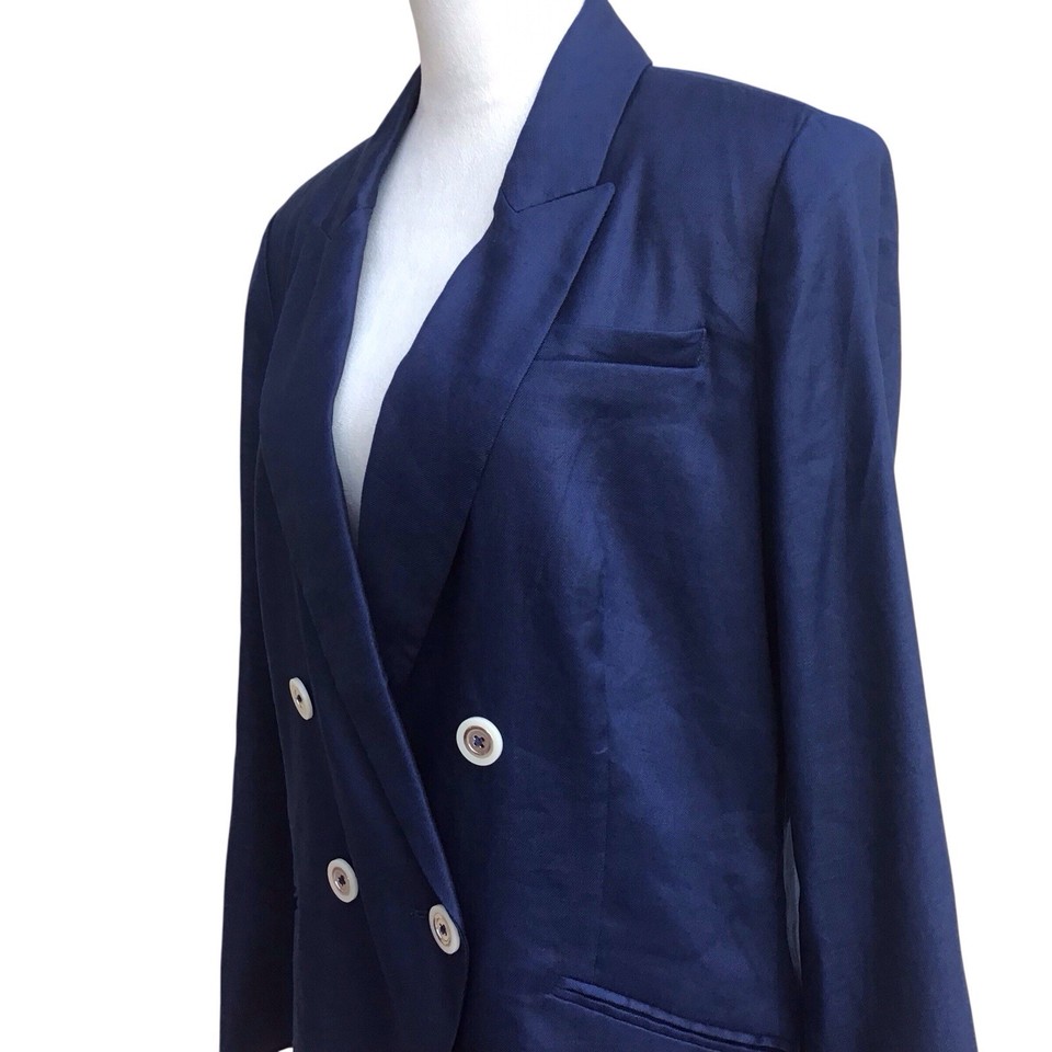 White House Black Market Linen Studio Blazer Color Officer Blue Women’s ...