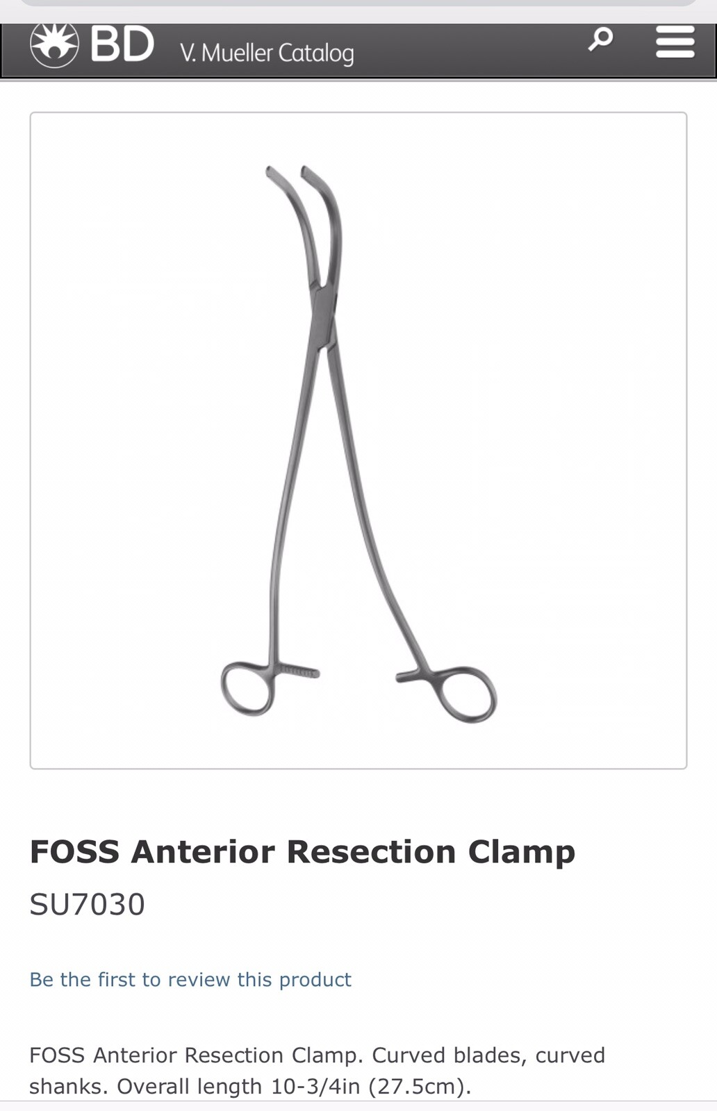 V Mueller SU7030 Foss Anterior Resection Clamp Curved Blades And Shanks ...