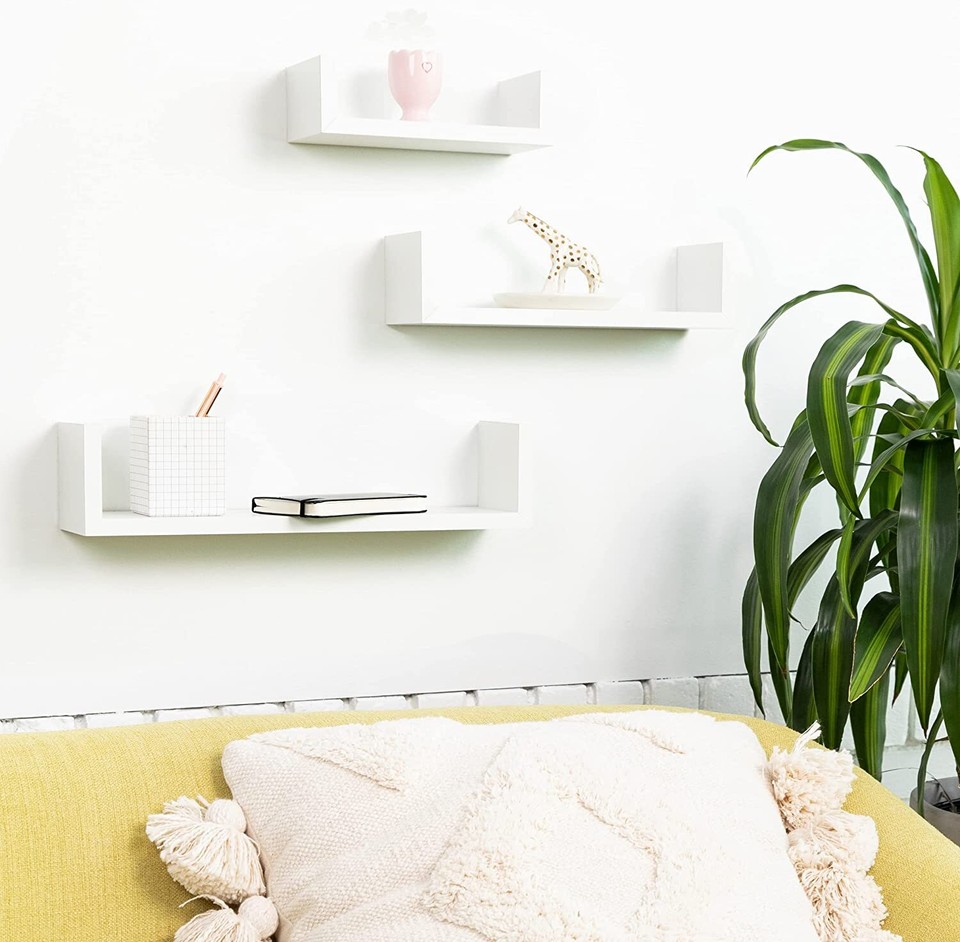 Set of 3 Floating “U” Shelves, Easy-to-Assemble Floating Wall Mount ...