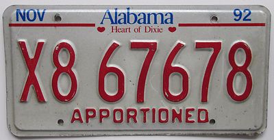Alabama 1992 APPORTIONED TRUCK License Plate # X8 67678 | eBay