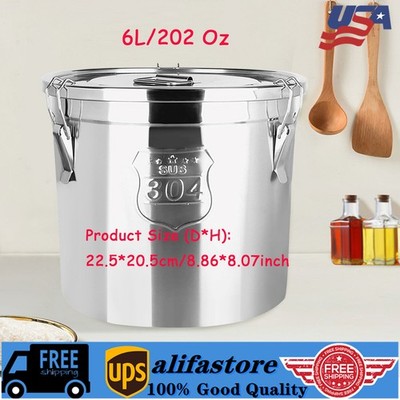 6L Airtight Rice Bucket 304 Stainless Steel Canister Food Storage ...