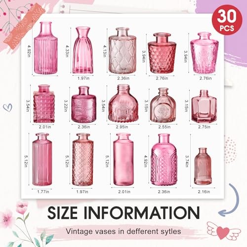 Pcs Vases Bulk Colored Flower Glass Vases Bud Vintage Colored 30 Pink ...