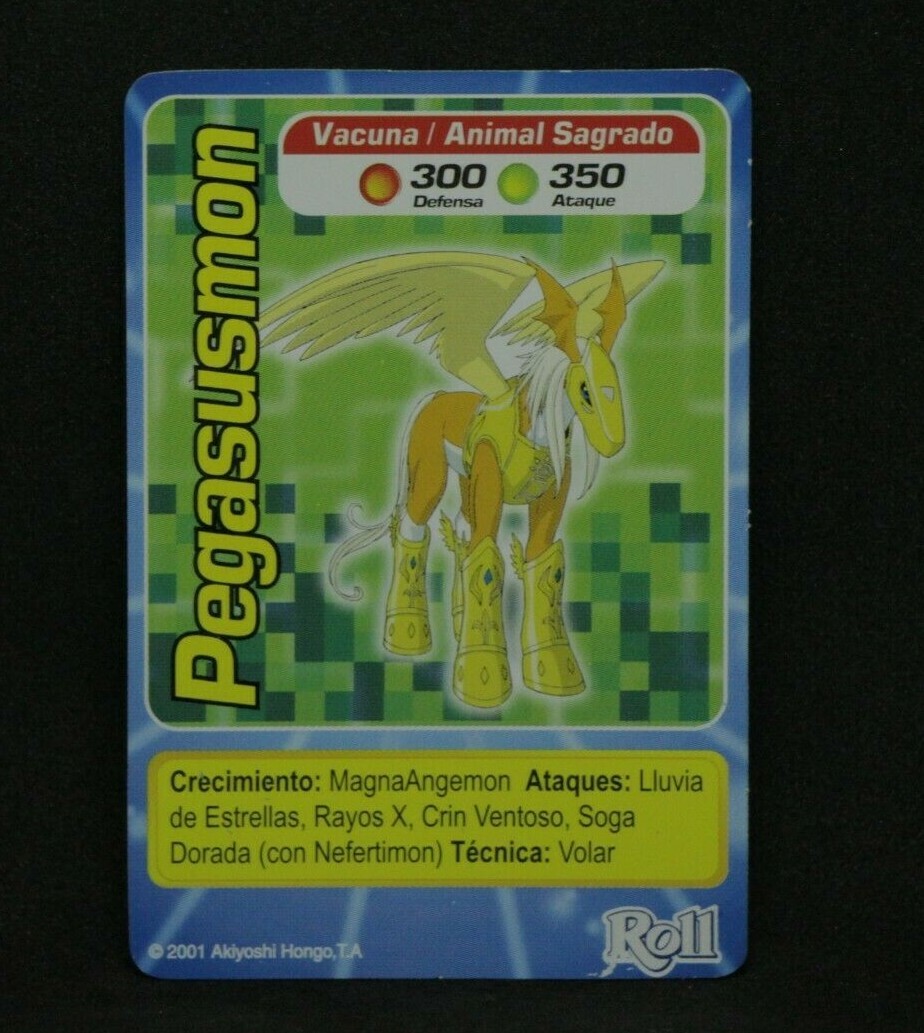 DIGIMON 2 PEGASUSMON Trading Card Game Spanish PERU 2001 ROLL Pegasus ...