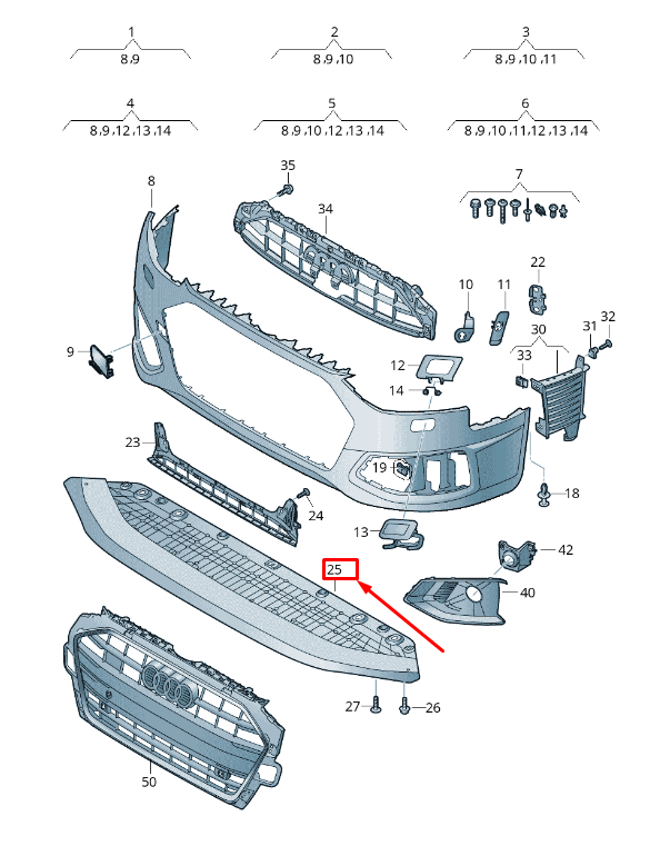 AUDI A4 B9 Front Bumper Closing Element 8W0807611E NEW GENUINE | eBay UK