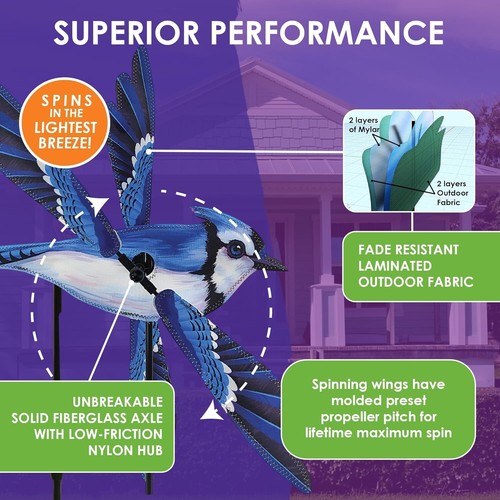 25" BLUE JAY Whirligig Wind Spinner -- Yard Stake -- Garden Decor | eBay