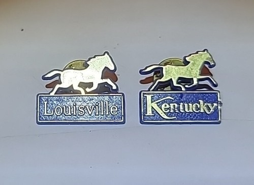 2 RARE Vintage Blue PLASTIC GOLD TONED Kentucky DERBY Louisville Horse ...