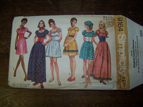Simplicity Vintage 1970 Sewing Pattern 9164 Peasant Dress MAXI & MINI ...