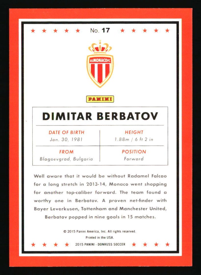 Dimitar Berbatov 2015 Donruss #17 SOCCER Card | eBay