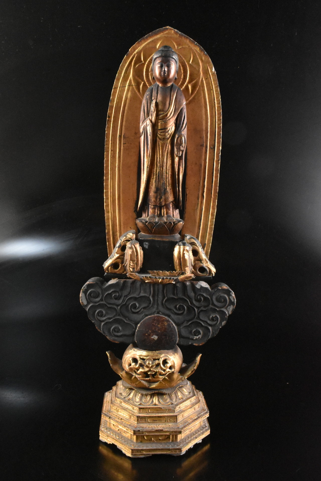 T1234: XF Japanese Old Wooden Lacquer ware BUDDHIST STATUE-shaped ...