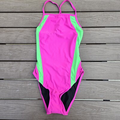 TYR Neon PINK/green 1 Pc Swimsuit, DiamondF Women's Size 38, Grab Bag ...