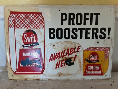 Vintage SWIFT FEEDS PROFIT BOOSTERS metal embossed Advertising FARM ...