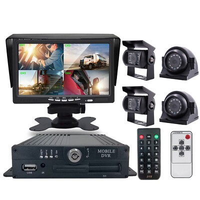 1080P AHD 4CH MDVR Video Recorder Box+7" Monitor+4Pcs Cameras For Truck ...