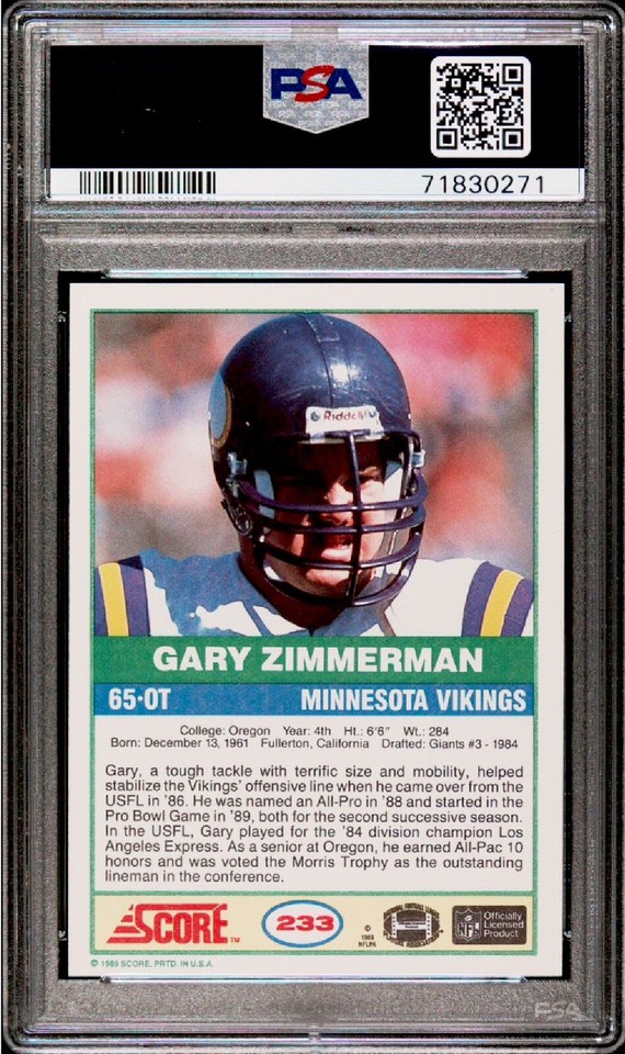 1989 Score #233 Gary Zimmerman PSA 9 MINT NFL Graded Trading Card | eBay