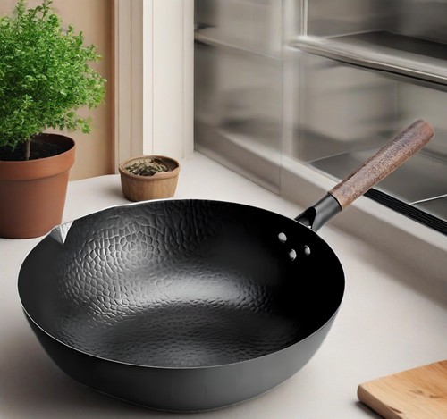32CM Household Pure Iron Wok Non Coated Cast Iron Pan for Gas Induction ...