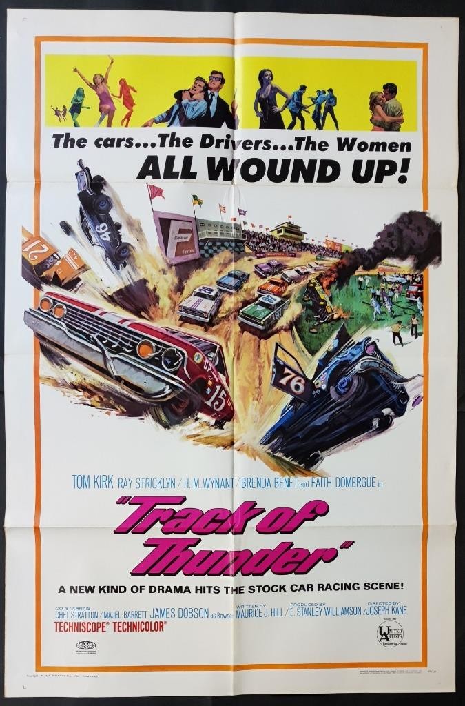 Tom Kirk NASCAR stock car TRACK OF THUNDER original 1967 movie poster ...
