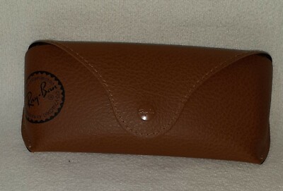 RAY BAN Leather Case Stamp Logo Brown Textured Button Snap Great ...