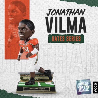 JONATHAN VILMA Miami Hurricanes Legend ORANGE BOWL Base Bobblehead ...