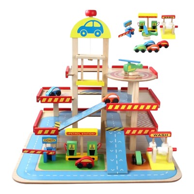New Wooden 3 Storey Garage Pretend Toy Kids Educational Car Role Play ...