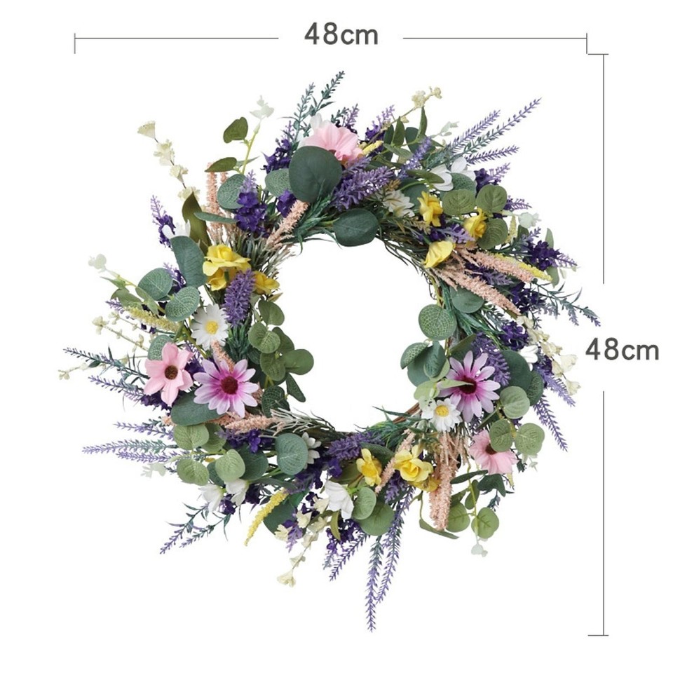 Lavender Flower Wreath Artificial with Green Leaves Rustic 19 inch ...