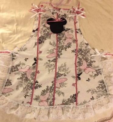 Minnie Mouse Apron Disney inspired Bib Apron White/Black Fabric Pink ...