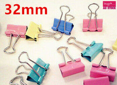 Coloured Bulldog Clips Paper File Clips Clamp Binder Stationery 32mm ...