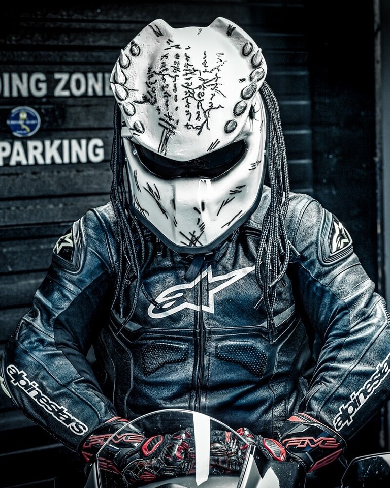 Predator Motorcycle Helmet Custom Full Face White Spiked DOT Approved ...