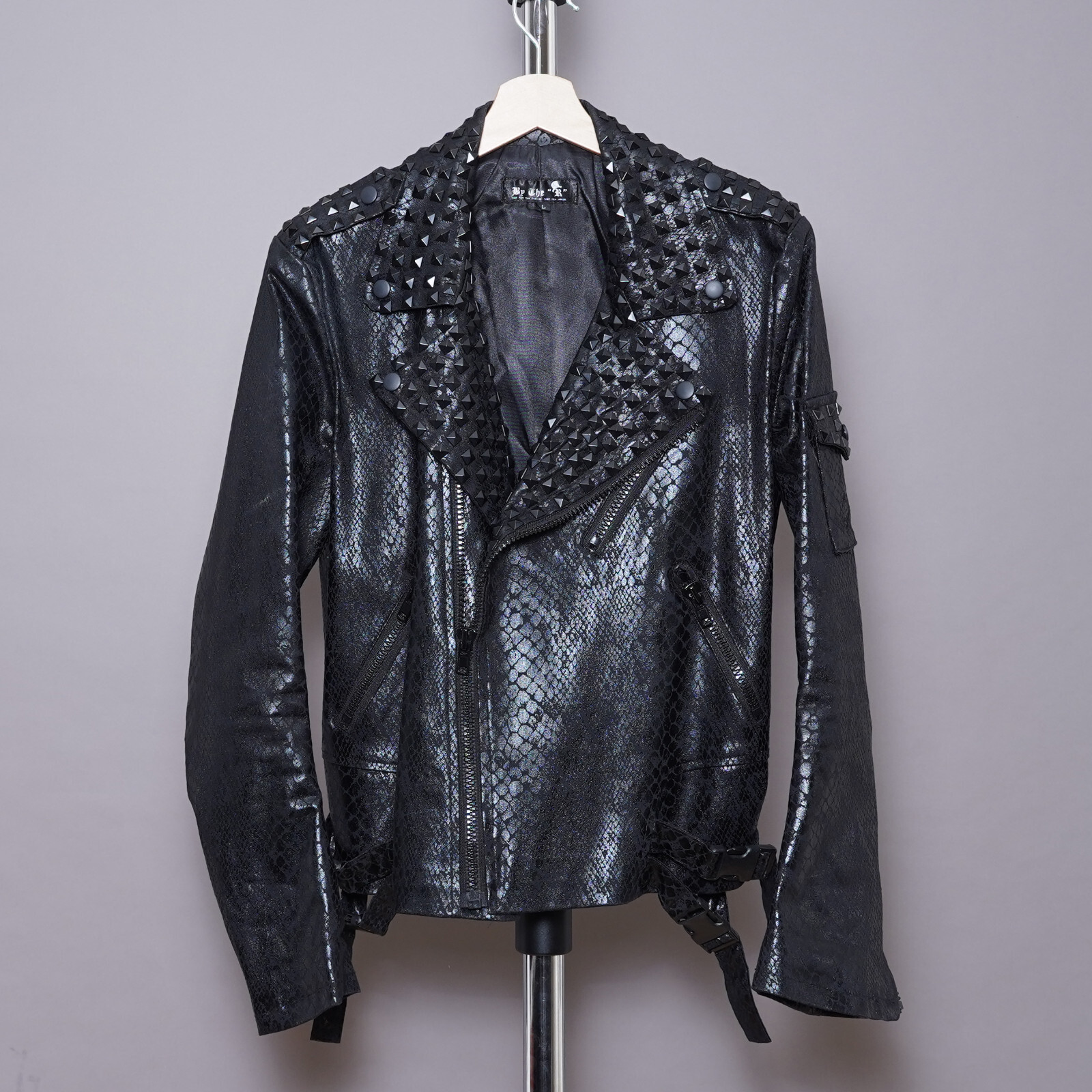 BYTHER Biker Jacket Black Mens Snake Print Skin Studd… - Gem