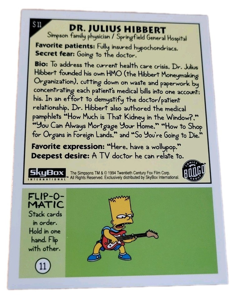 1994 SkyBox The Simpsons S11 Dr Julius Hibbert Trading Card (G9 | eBay