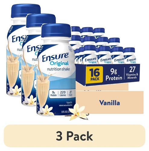 Ensure Original Nutrition Shake, Vanilla, 8 fl oz, Three 16 Packs, 48 ...