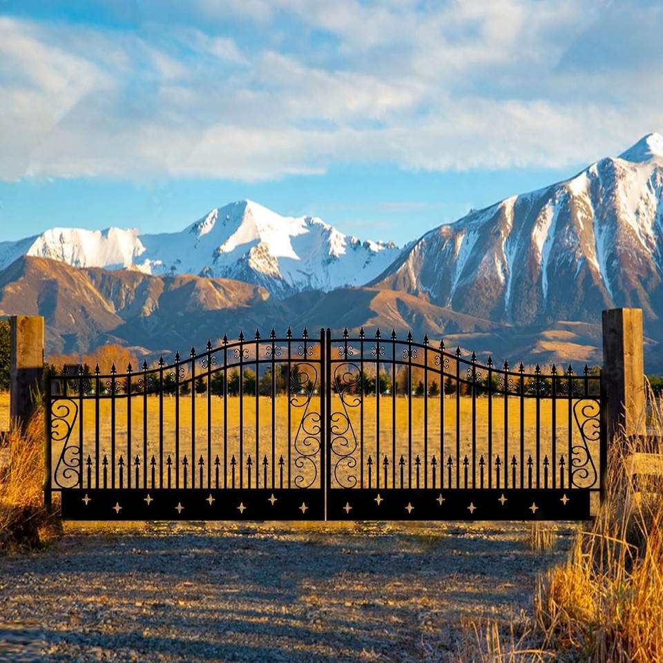 20x8 FT Steel Dual Swing Driveway Gate|Star Style| Powder Coated Rust ...