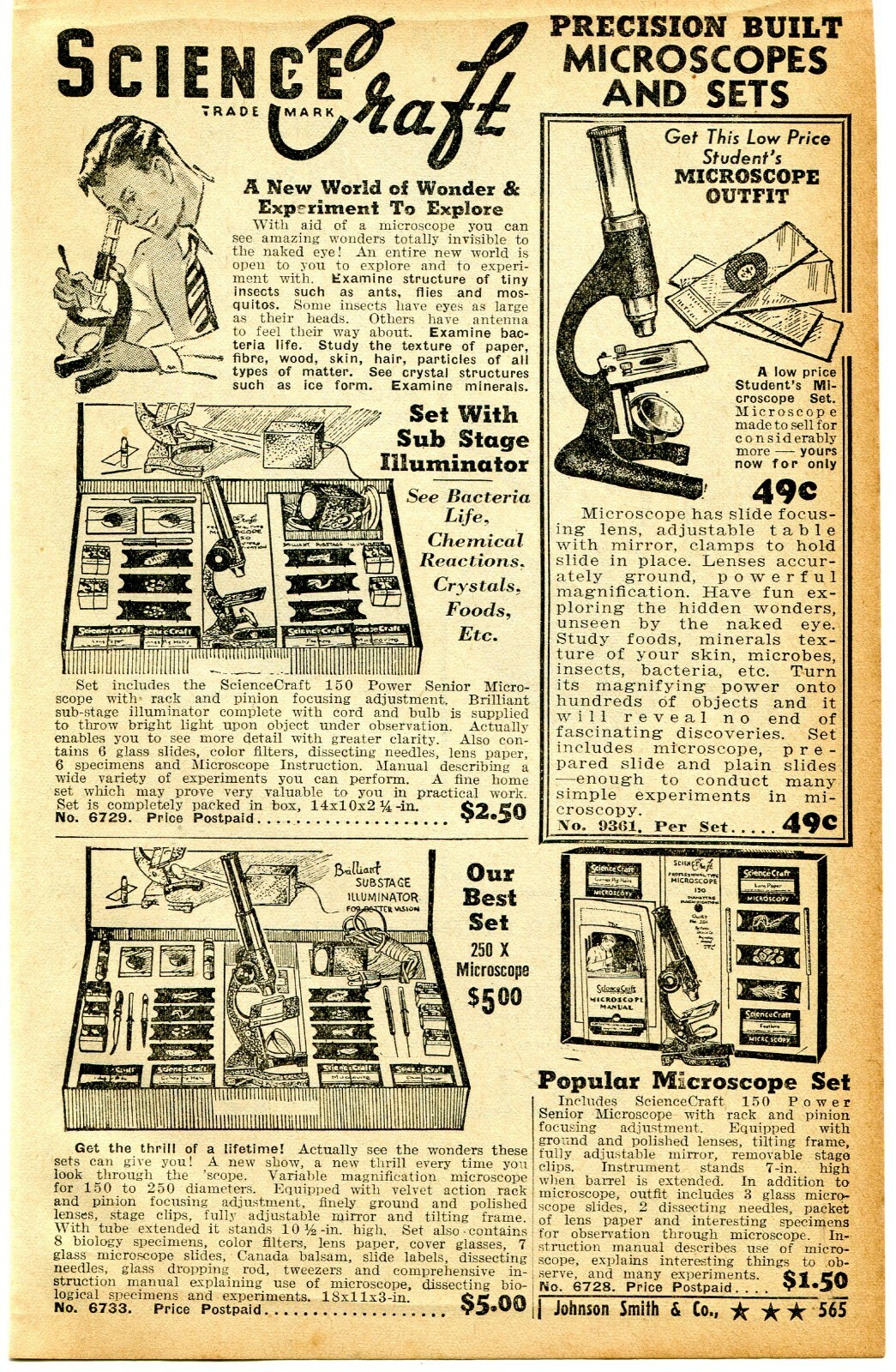 1941 small Print Ad of Science Craft Microscope Substage Illuminator ...