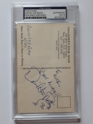 David Lee Roth psa dna authentic slabbed signed autograph postcard Van ...
