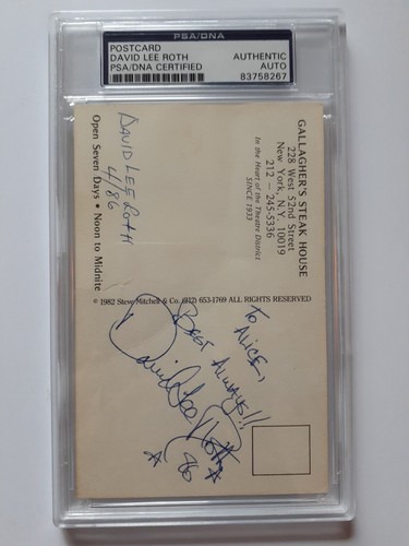 David Lee Roth psa dna authentic slabbed signed autograph postcard Van ...