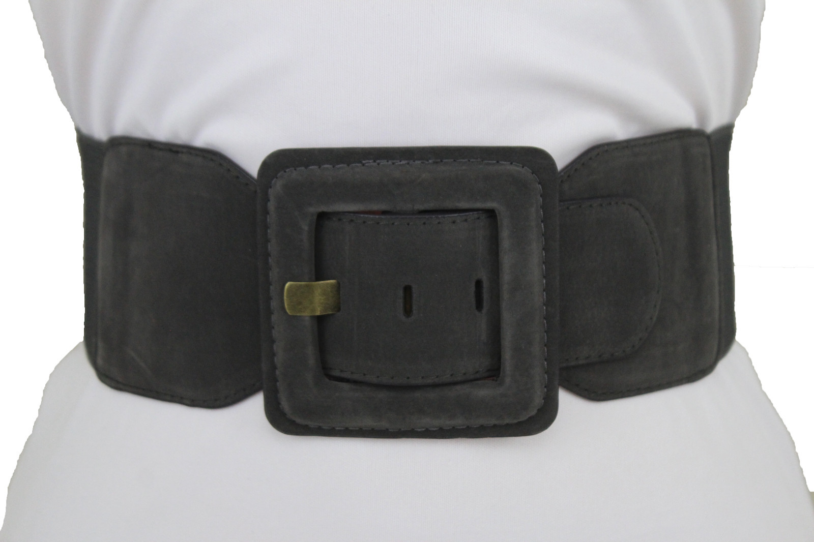 New Women Grey Faux Suede Leather Wide Elastic Fashion Hip Waist Belt ...