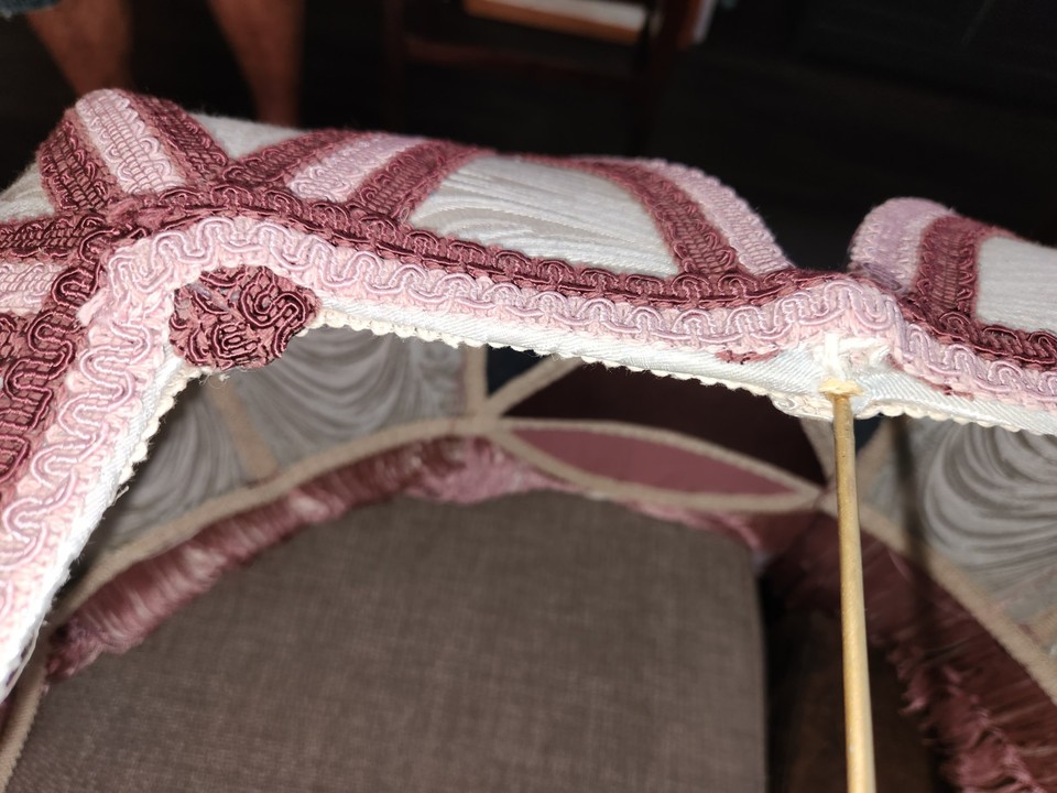 UNIQUE HUGE 26" Parlor Lamp Shade Victorian Deco Rose Fabric Fringe EUC ...