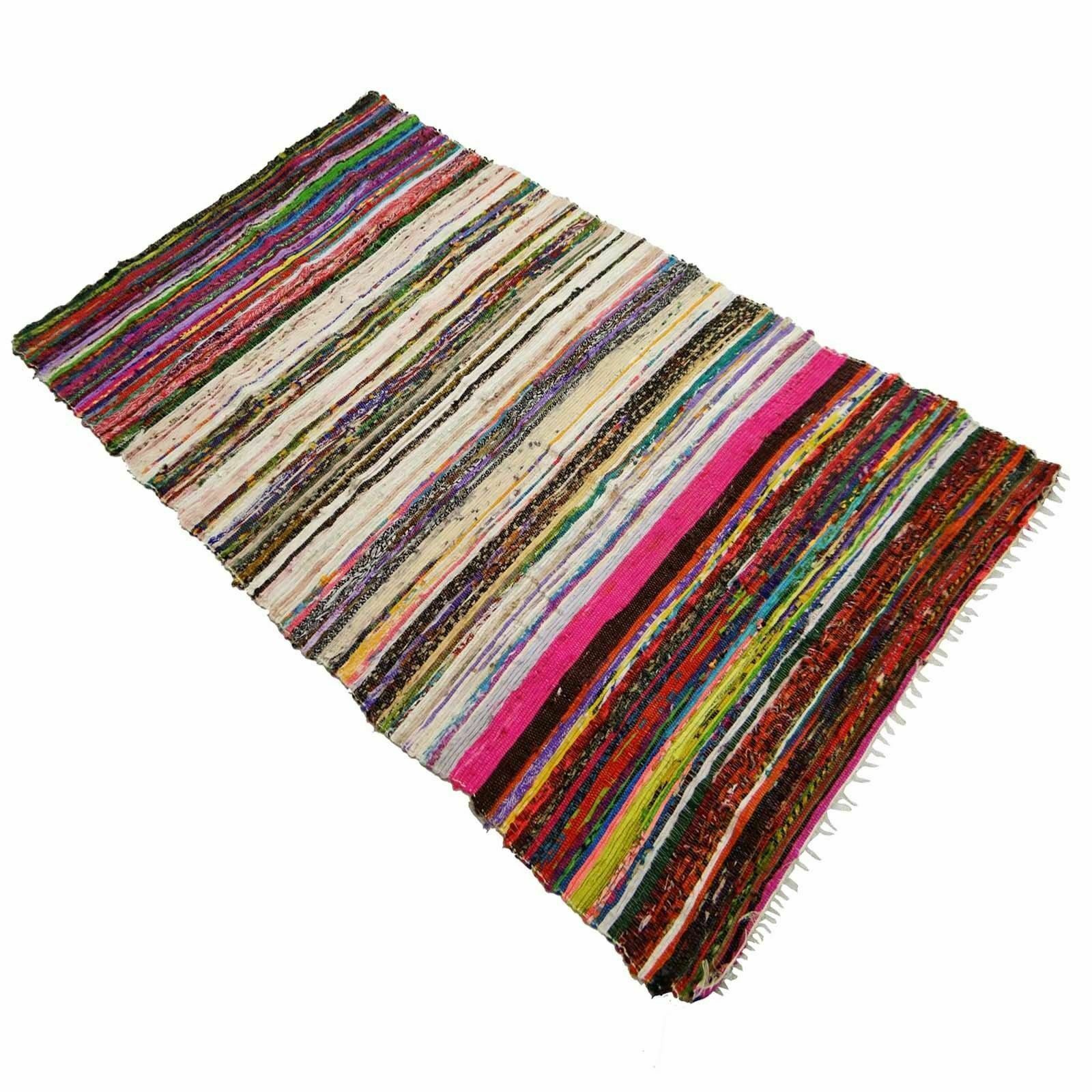 Yoga Mat Room Decor 100% Cotton Handmade Chindi Indian Tassel Rag Area ...