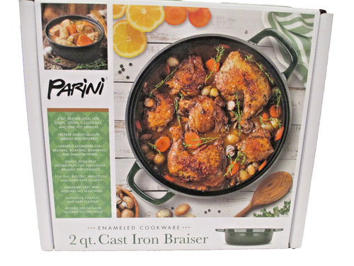 Parini 2 QT. Cast Iron Braiser Pan w/Non-Stick Enameled Cookware New in ...