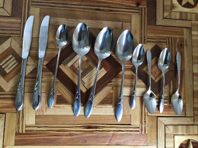 Set of 9 Oneidacraft Deluxe DEBONAIR Stainless Steel Teaspoons Serving ...